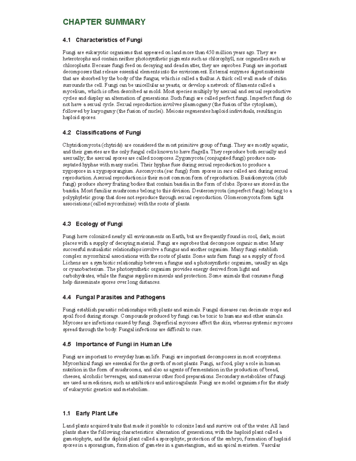 Chapter Summary 24-28 bio - CHAPTER SUMMARY 4 Characteristics of Fungi ...