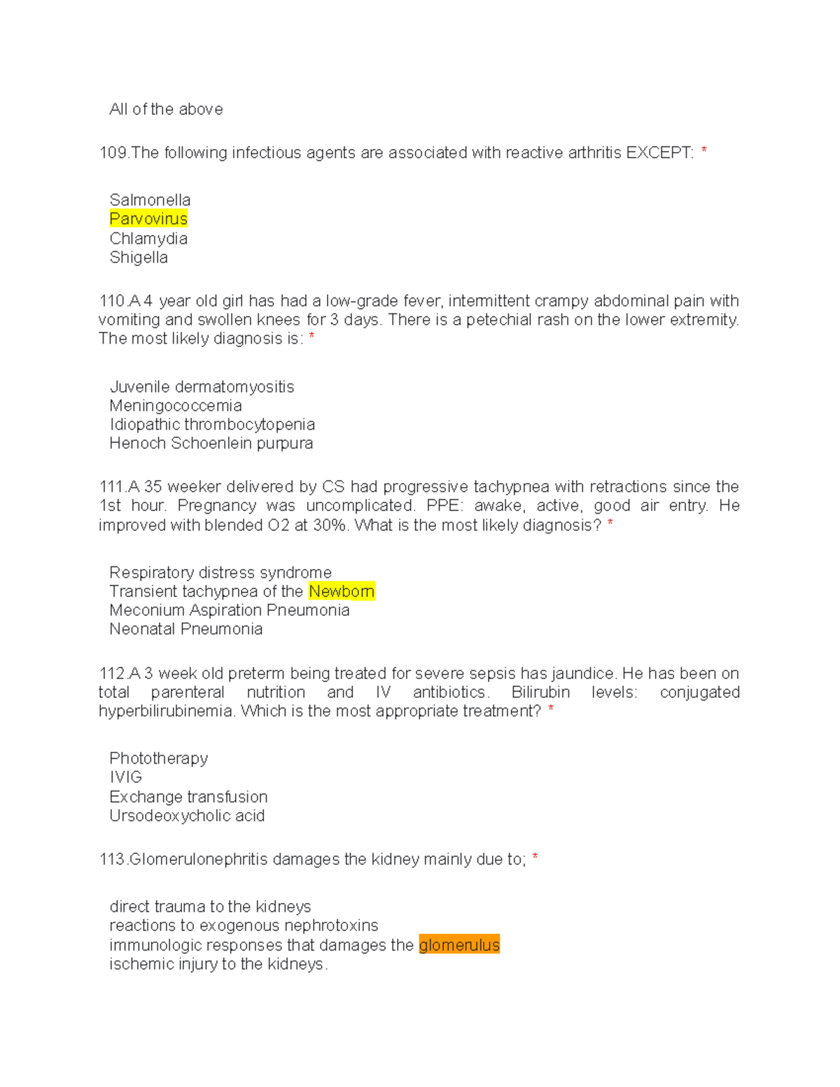 Illness and injuries exam part 3 - All of the above 109 following ...