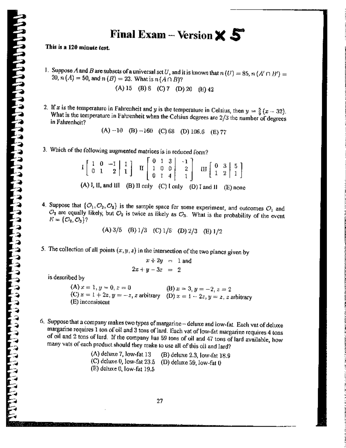 Sample Final V5 - MATH-M 118 - Studocu