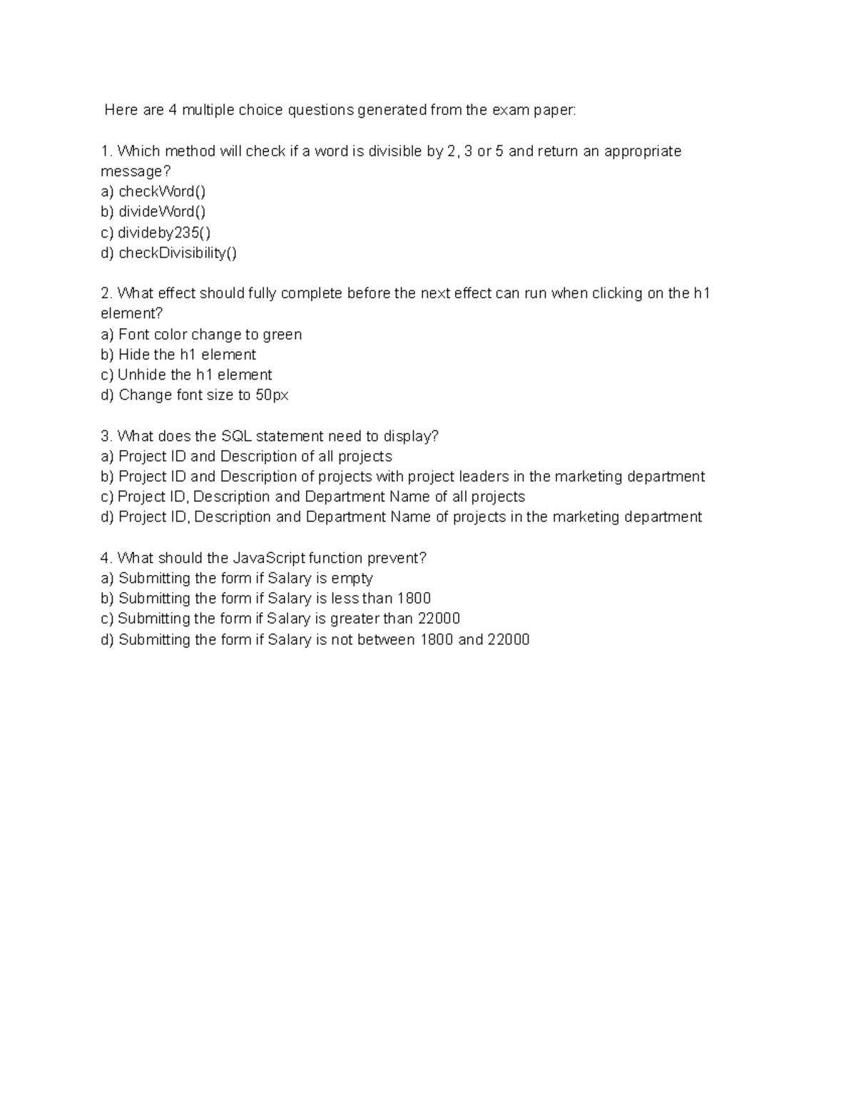 MCQ - Notes on MCQ questions - Here are 4 multiple choice questions ...