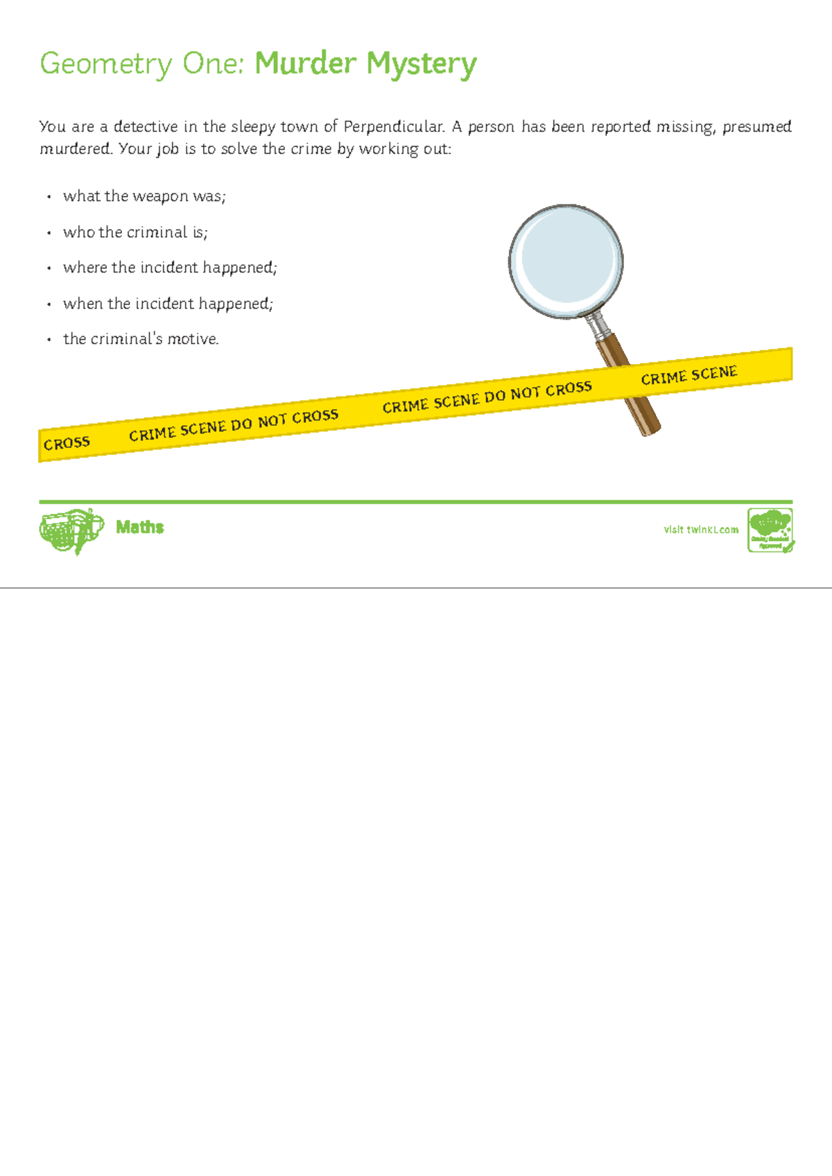 Geometry One - Murder Mystery Activity - You are a detective in the ...