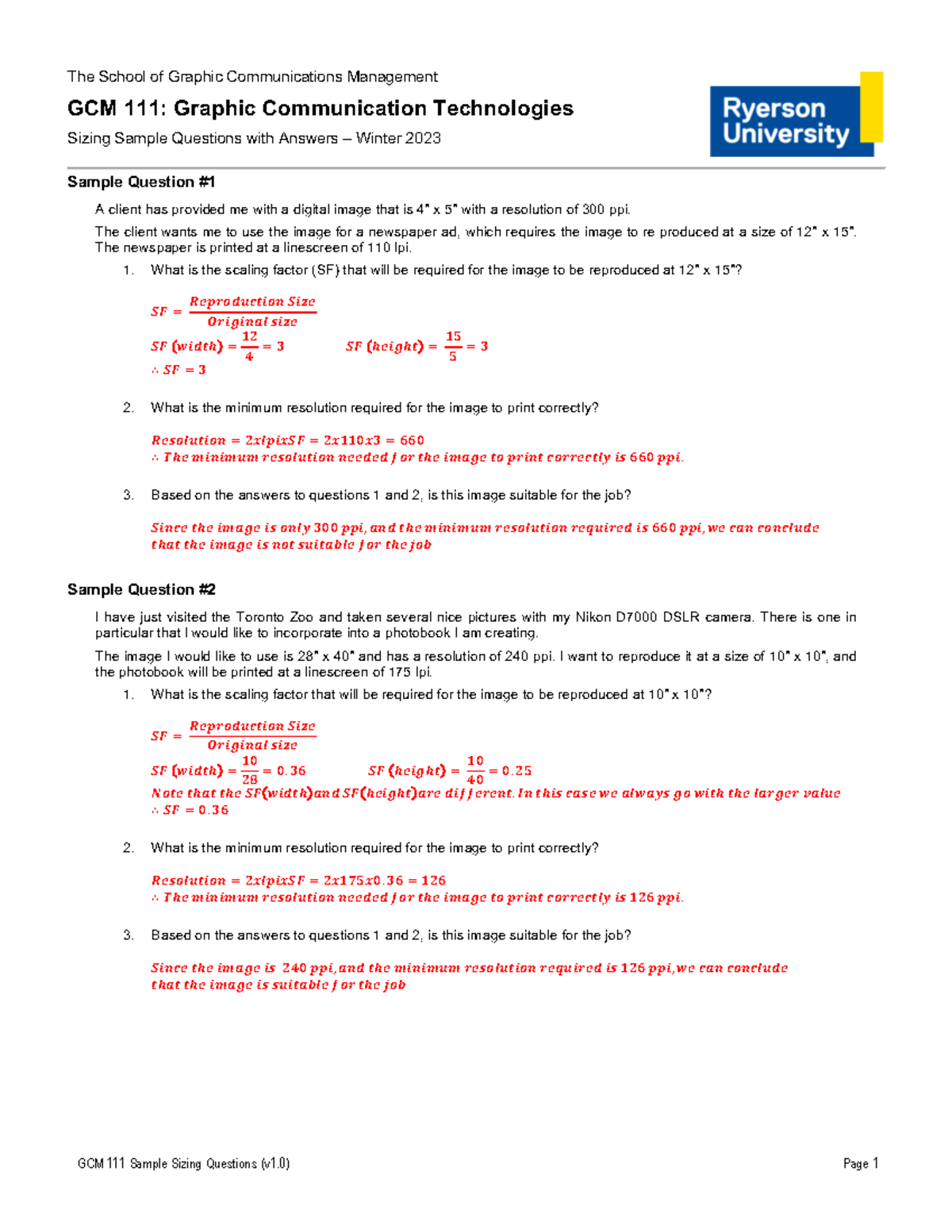 GCM 111 Sizing Sample Questions With Answers - GCM 111 Sample Sizing ...