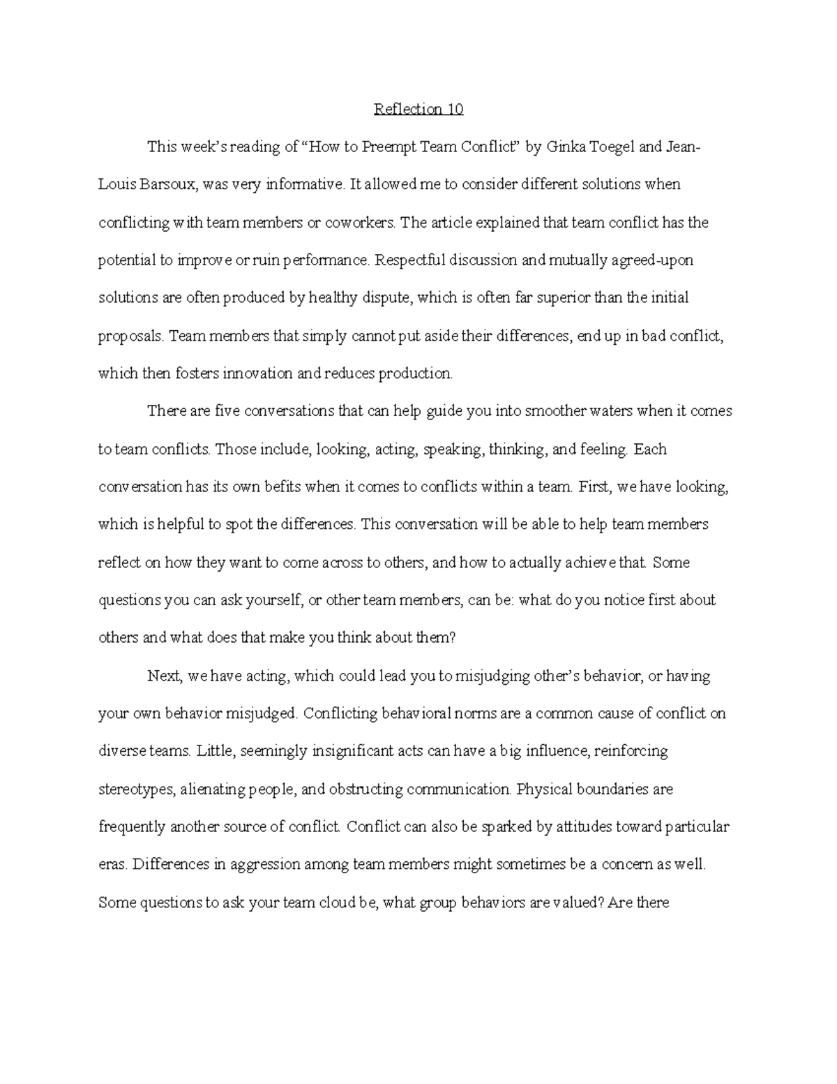 BUS496- Reflection 10 - Reflection 10 This week’s reading of “How to ...