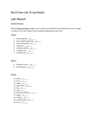 Lab Report 8 - Bio 33 New Lab 8 Lab Report Lab Report The following ...