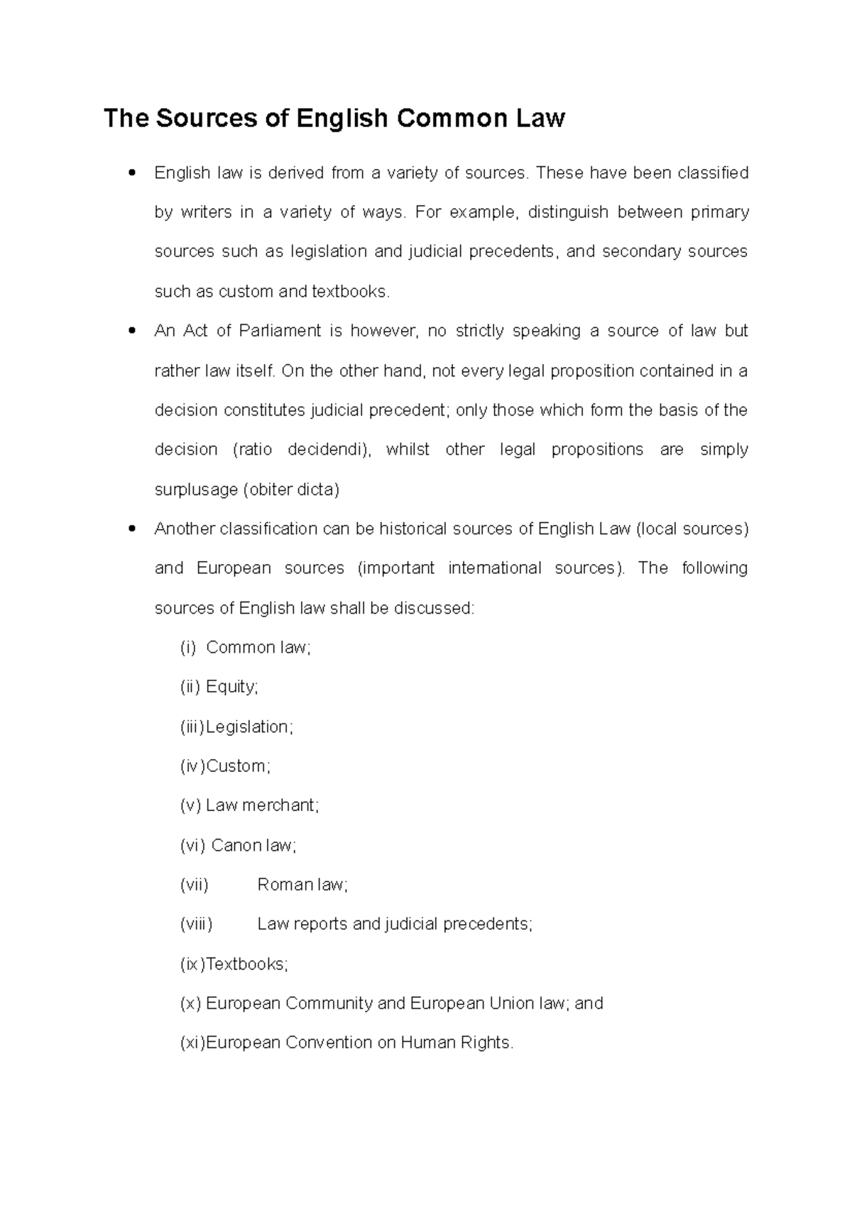 The Sources of English Common Law - These have been classified by ...