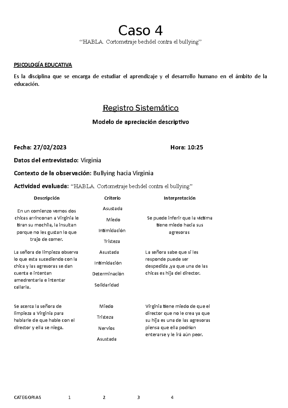Caso 4-1 - Que te ayude - Observación del Comportamiento - UTP - Studocu