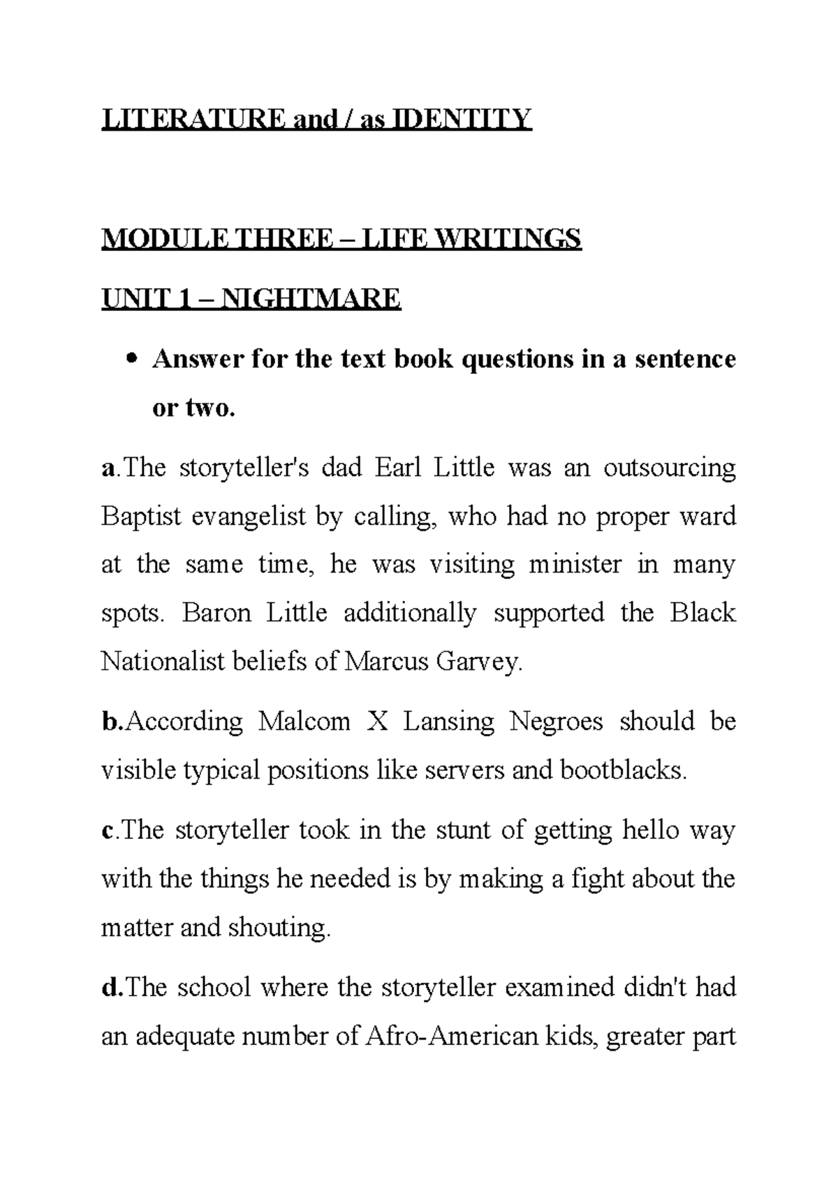 Literature and as Identity - Module 3 - Unit 1 -Notes - English ...