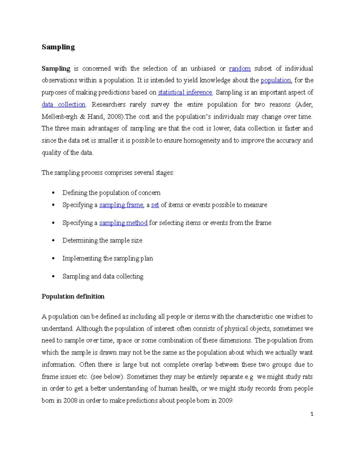 Sampling cert - good notes - Sampling Sampling is concerned with the ...