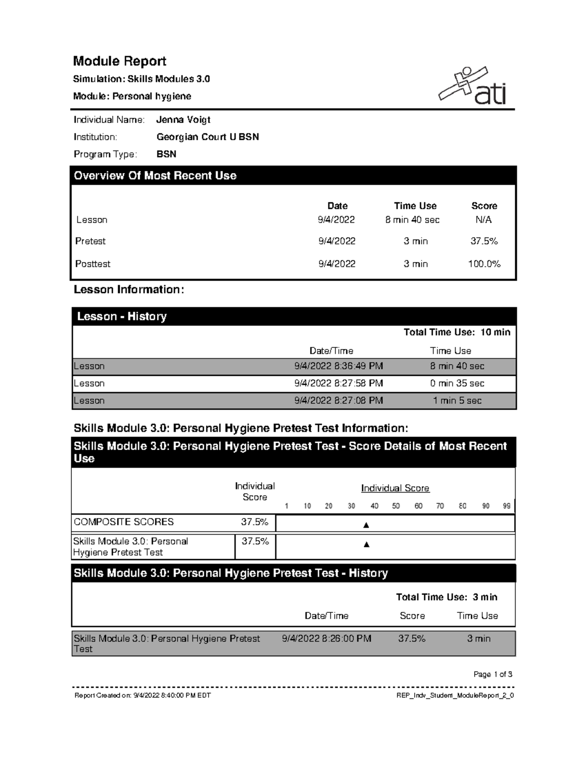 Personal hygiene - Module Report Simulation: Skills Modules 3. Module ...