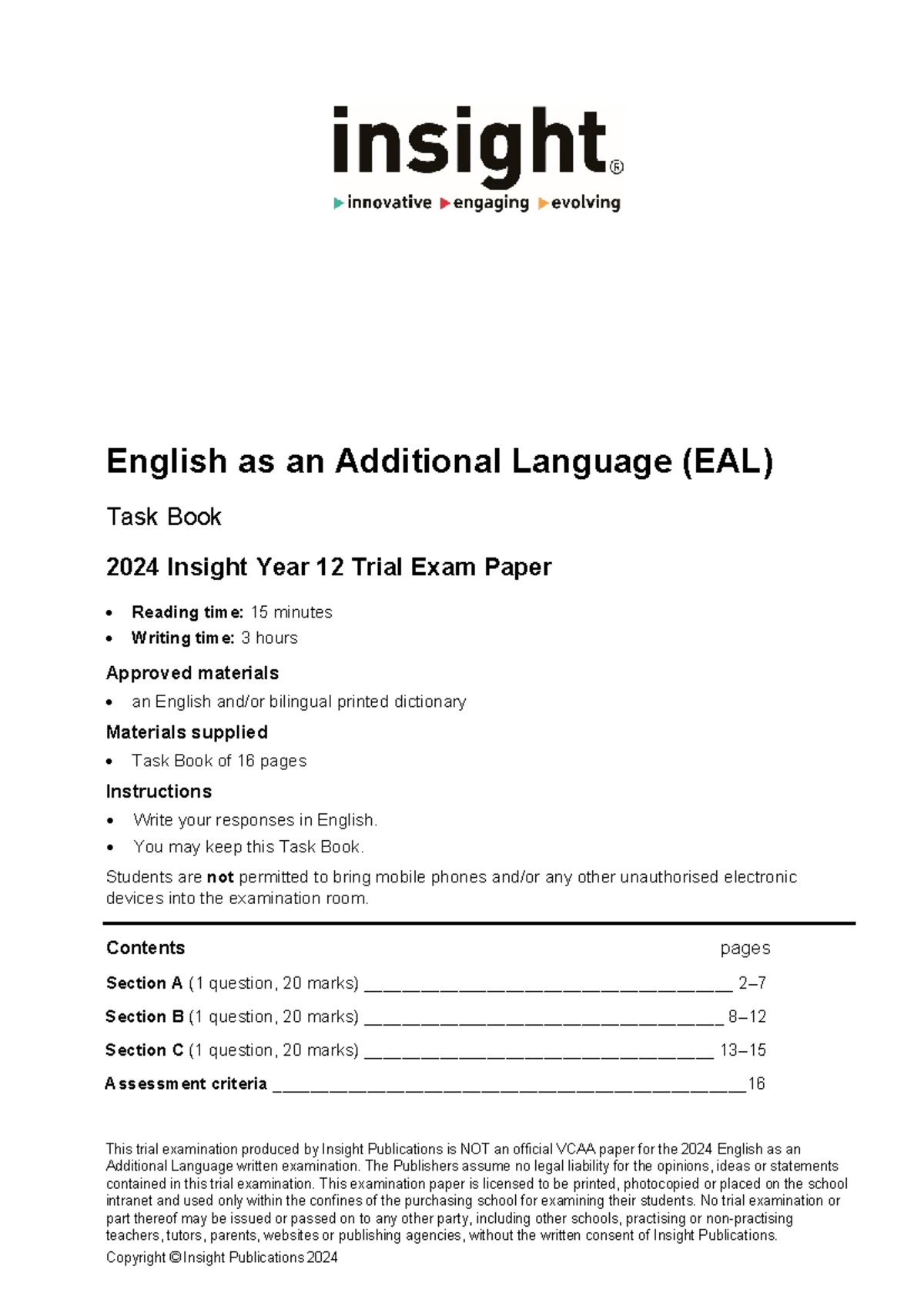 2024 Year 12 EAL Insight Taskbook 22Apr24 - This trial examination ...