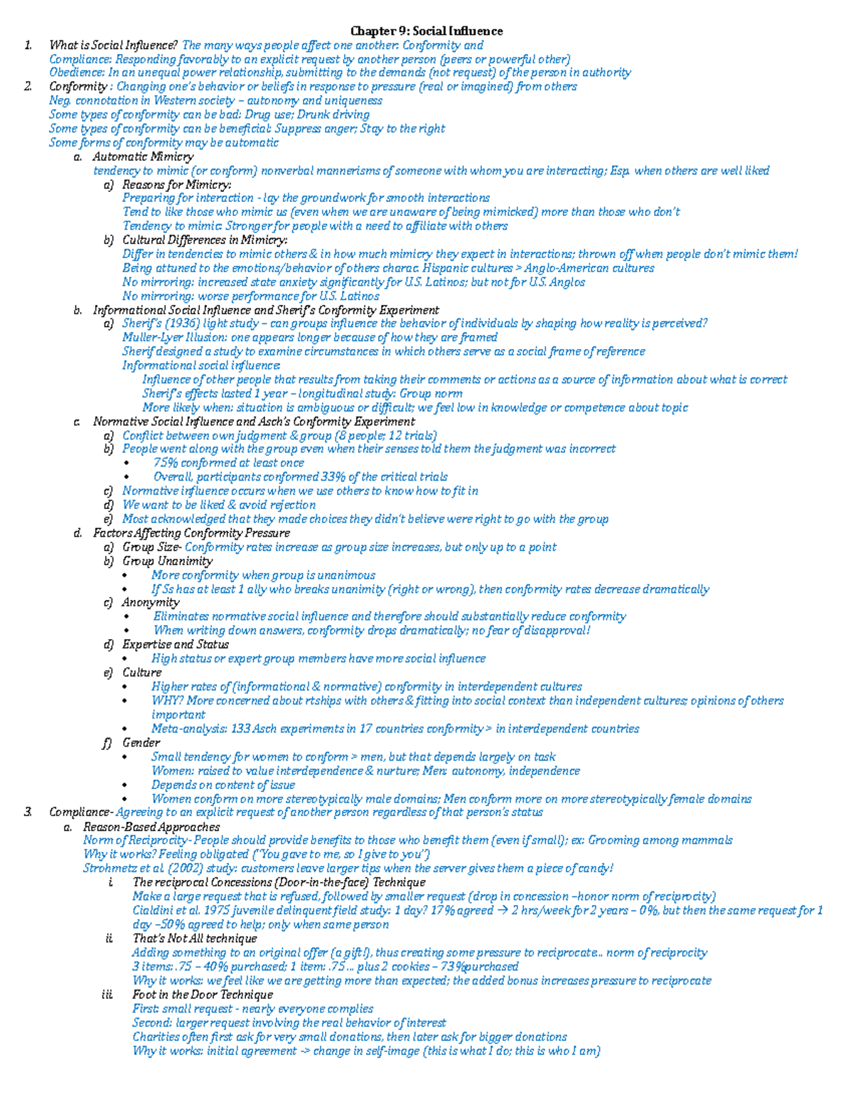 Chapter 9 Lecture Notes - Chapter 9: Social Influence What is Social ...