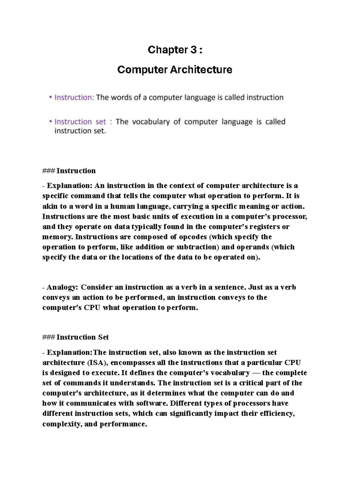 COA fundamental concepts. - Chapter 3 : Computer Architecture Instruction Explanation: An - Studocu