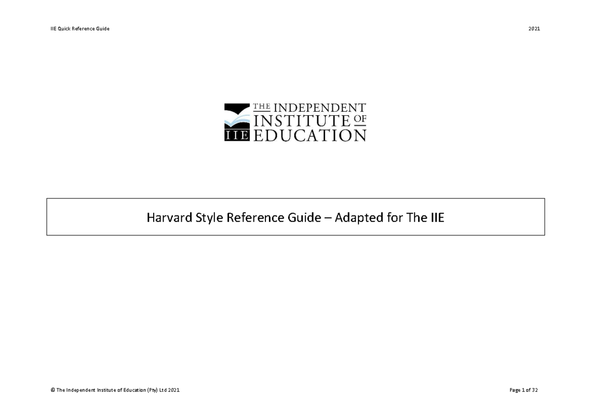IIE Reference Guide 2021 useful and accurate when doing assessments. - Harvard Style Reference ...