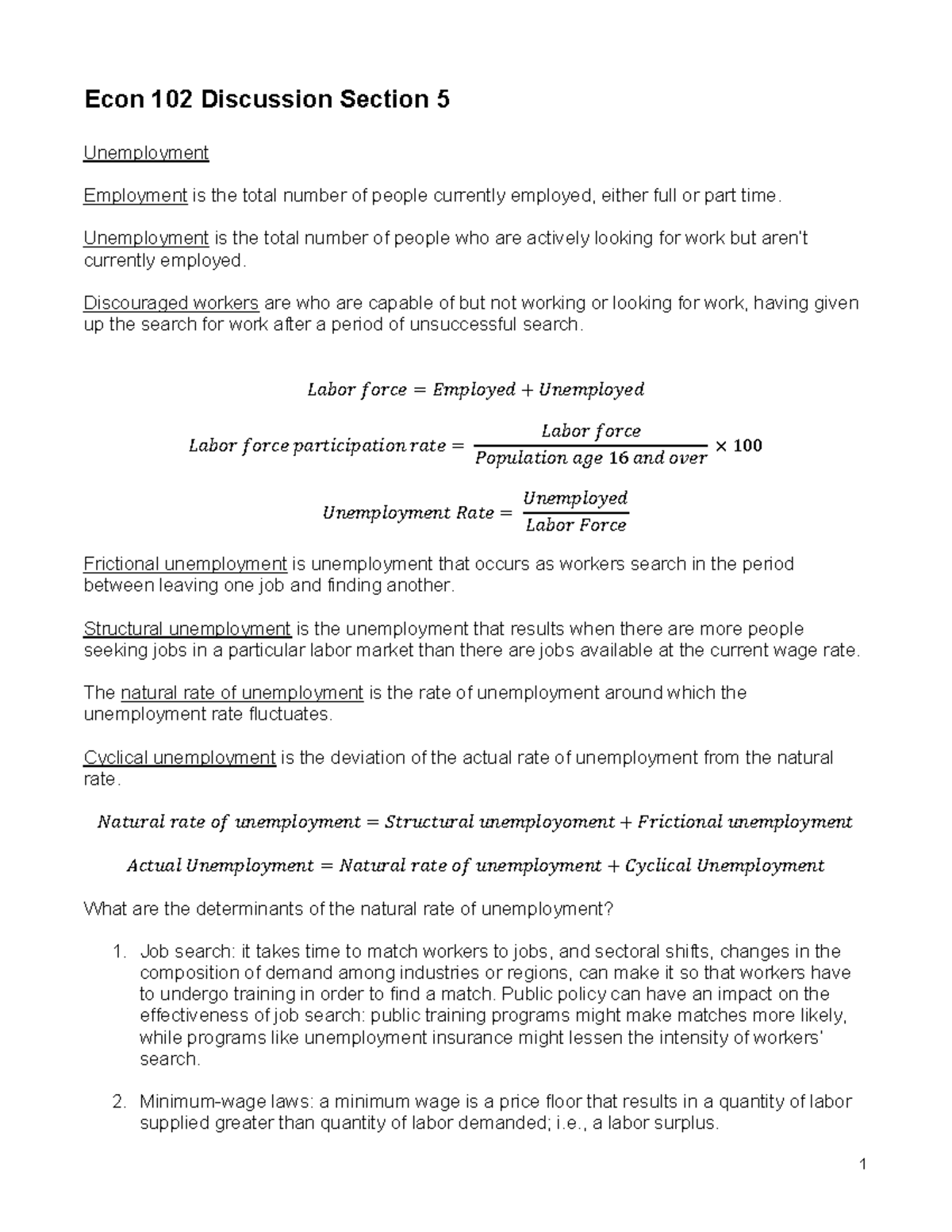 Discussion Section 5 - Questions and practice week 5 Steven Rick - 1 Econ 102 Discussion Section ...