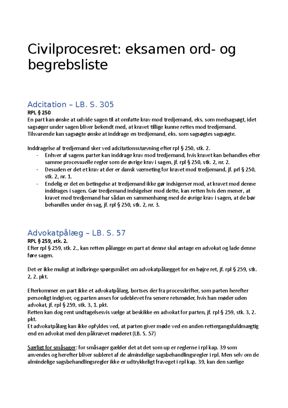 Civilprocesret- eksamen ord- og begrebsliste - Civilprocesret: eksamen ...