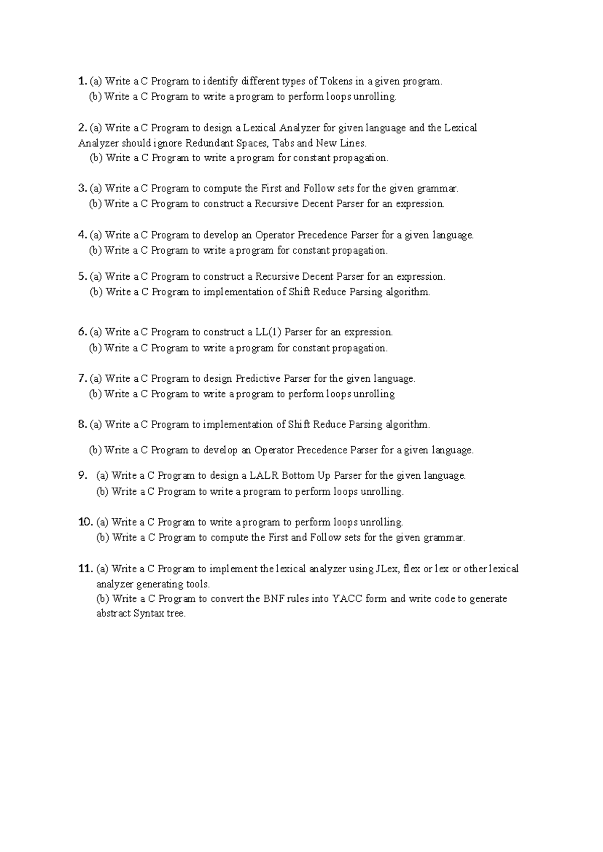 External lab cd - 1. (a) Write a C Program to identify different types of Tokens in a given ...