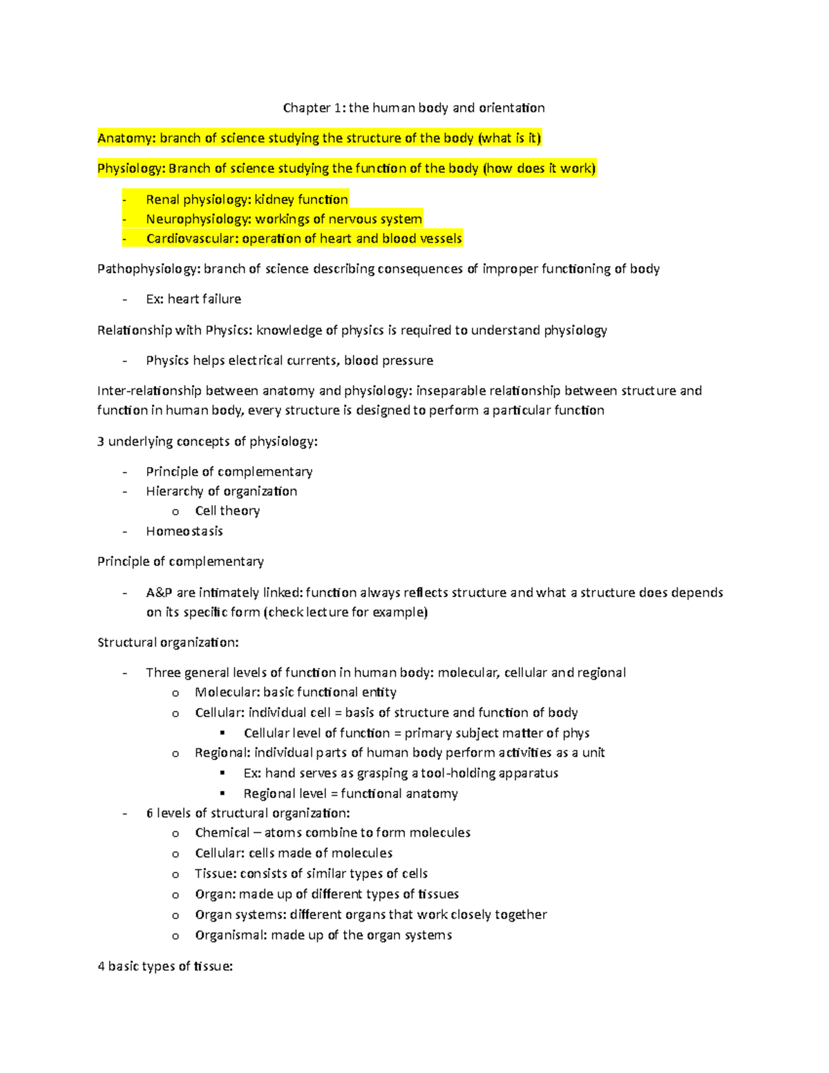 Lecture 2 Notes The Human Body And Orientation Chapter 1 The Human