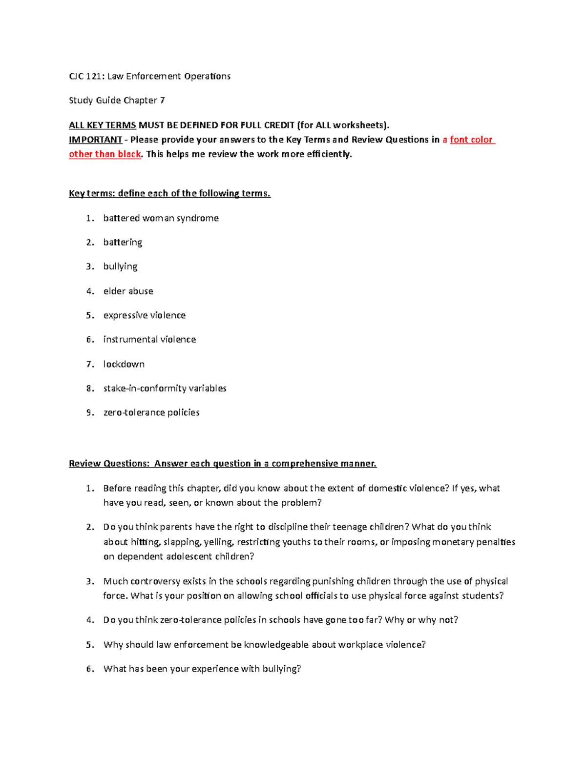 CJC 121 Chapter 7 Study Guide - CJC 121: Law Enforcement Operations ...