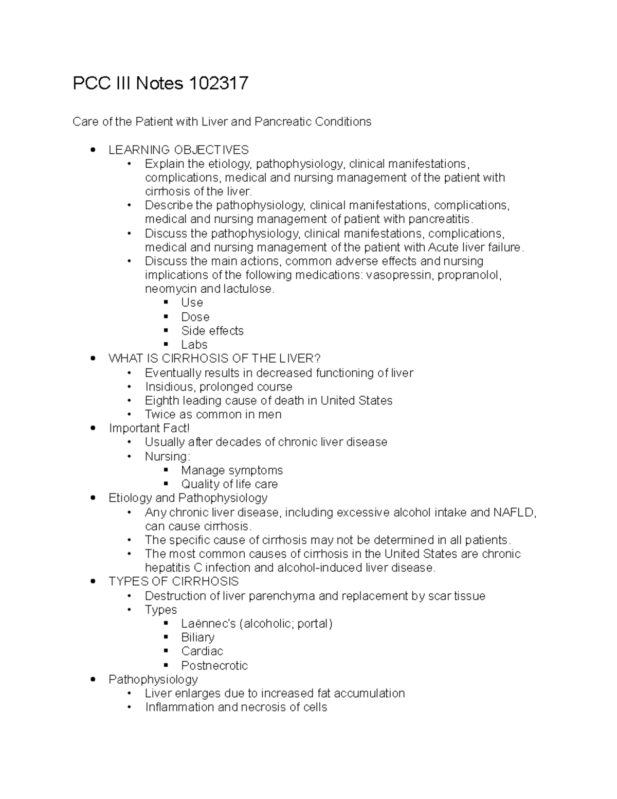 PCC III Notes 102317 - PCC III Notes 102317 Care of the Patient with ...
