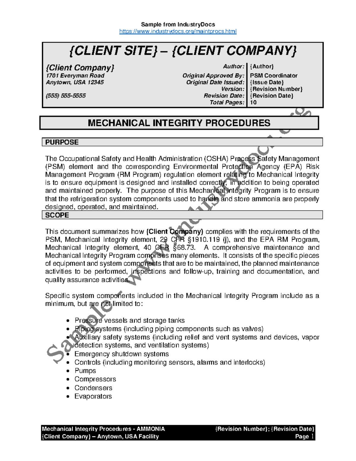 Mechanical integrity program ammonia - industrydocs/maintprocs.html Mechanical Integrity ...