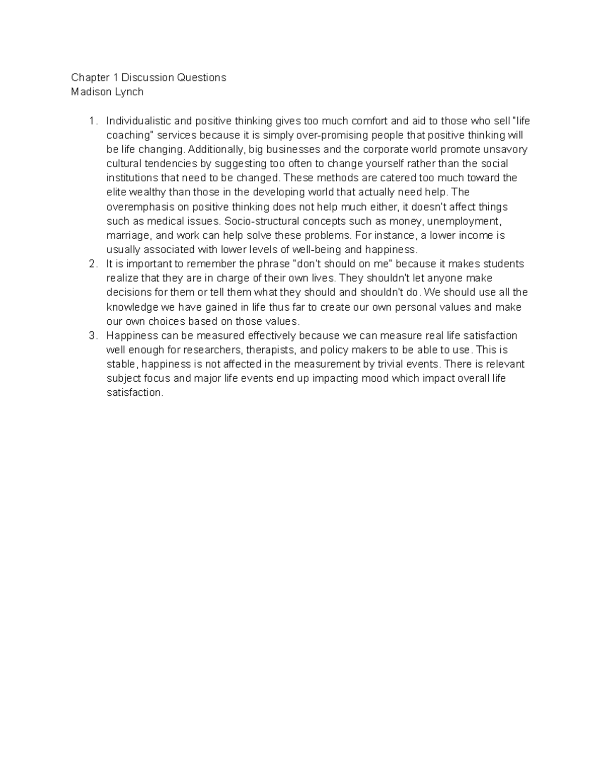 Chapter 1 Discussion Questions - Chapter 1 Discussion Questions Madison ...