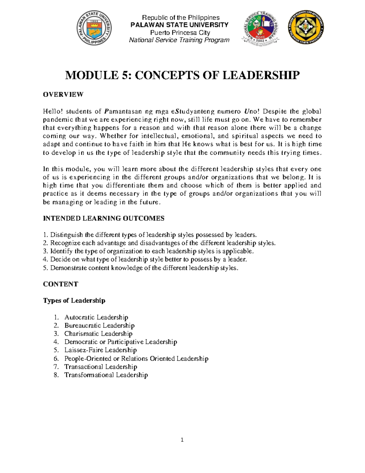 Module-5-Concept-of-Leadership - PALAWAN STATE UNIVERSITY Puerto ...