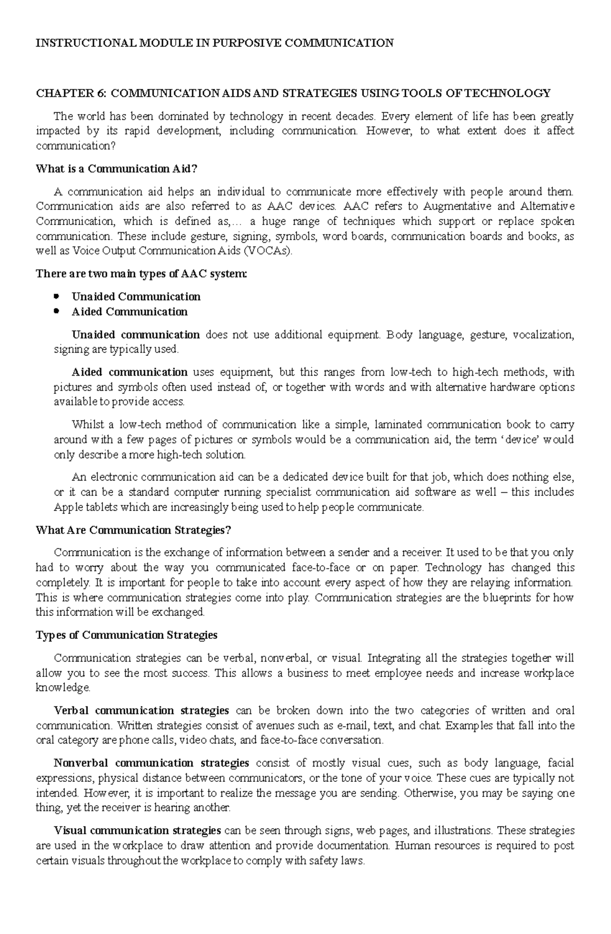 Communication AIDS AND Strategies Using Tools OF Technology - CHAPTER 6 ...