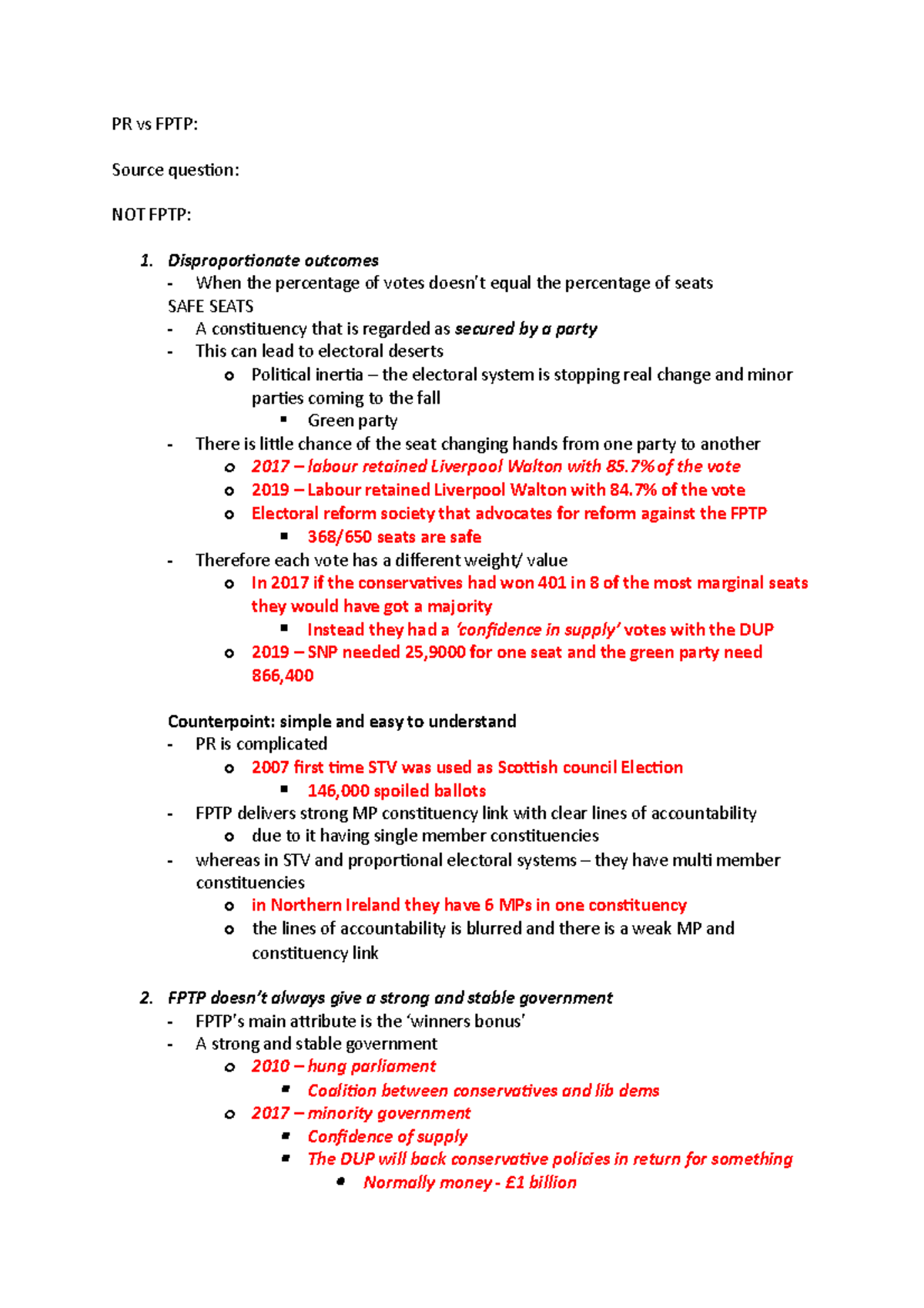 PR vs FPTP - FPTP vs PR - PR vs FPTP: Source question: NOT FPTP ...