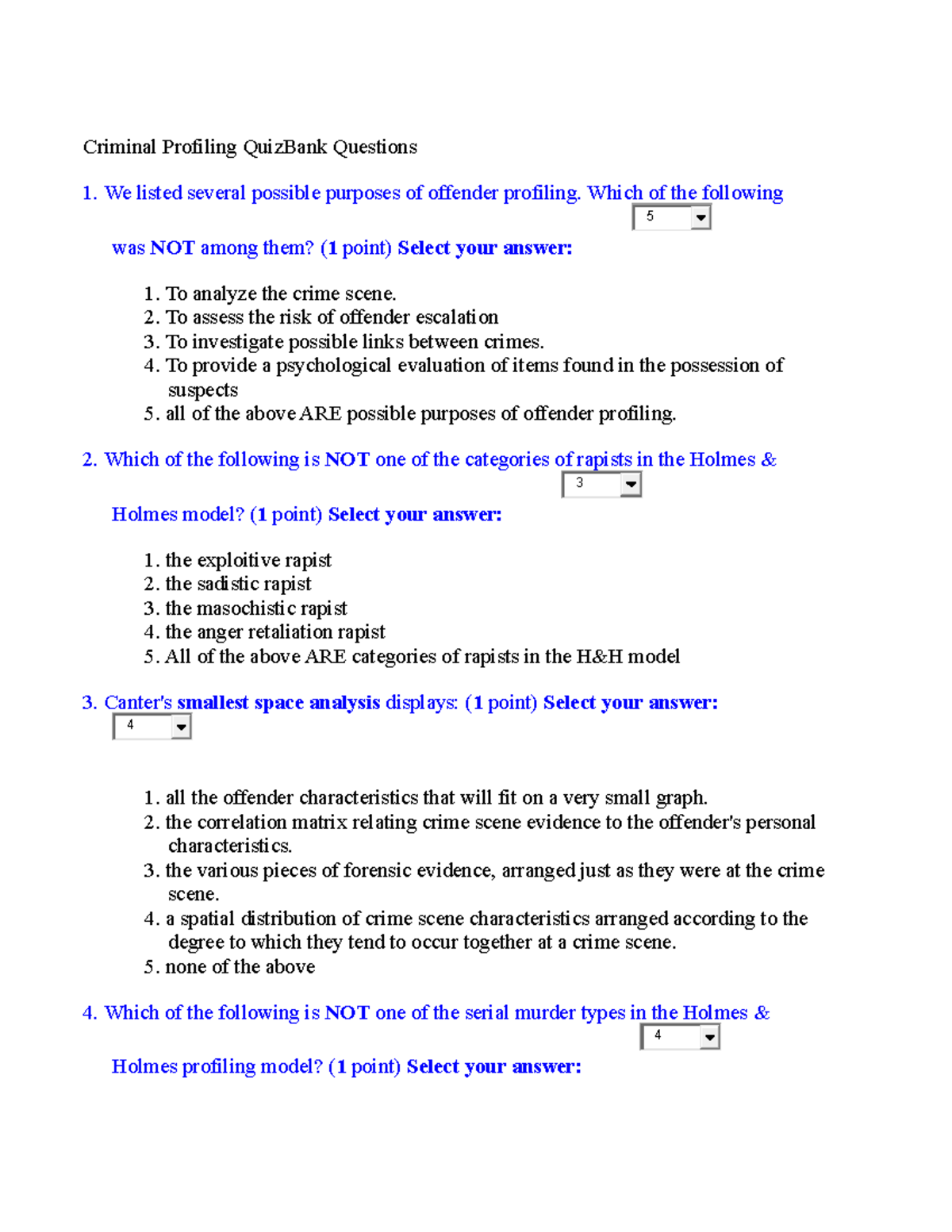 Criminal profiling practice questions - Criminal Profiling QuizBank ...