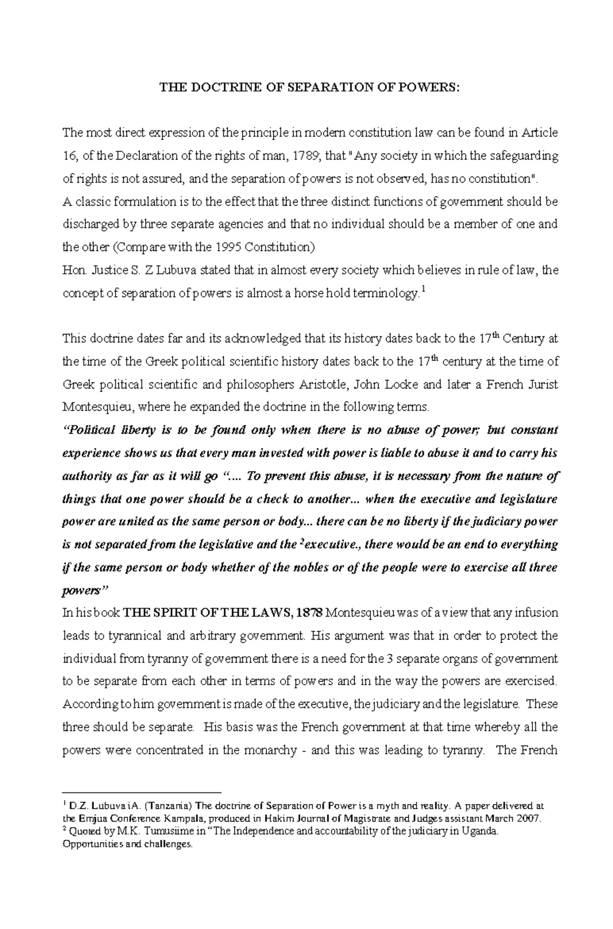 Separation of powers - Summary Constitutional law - THE DOCTRINE OF ...