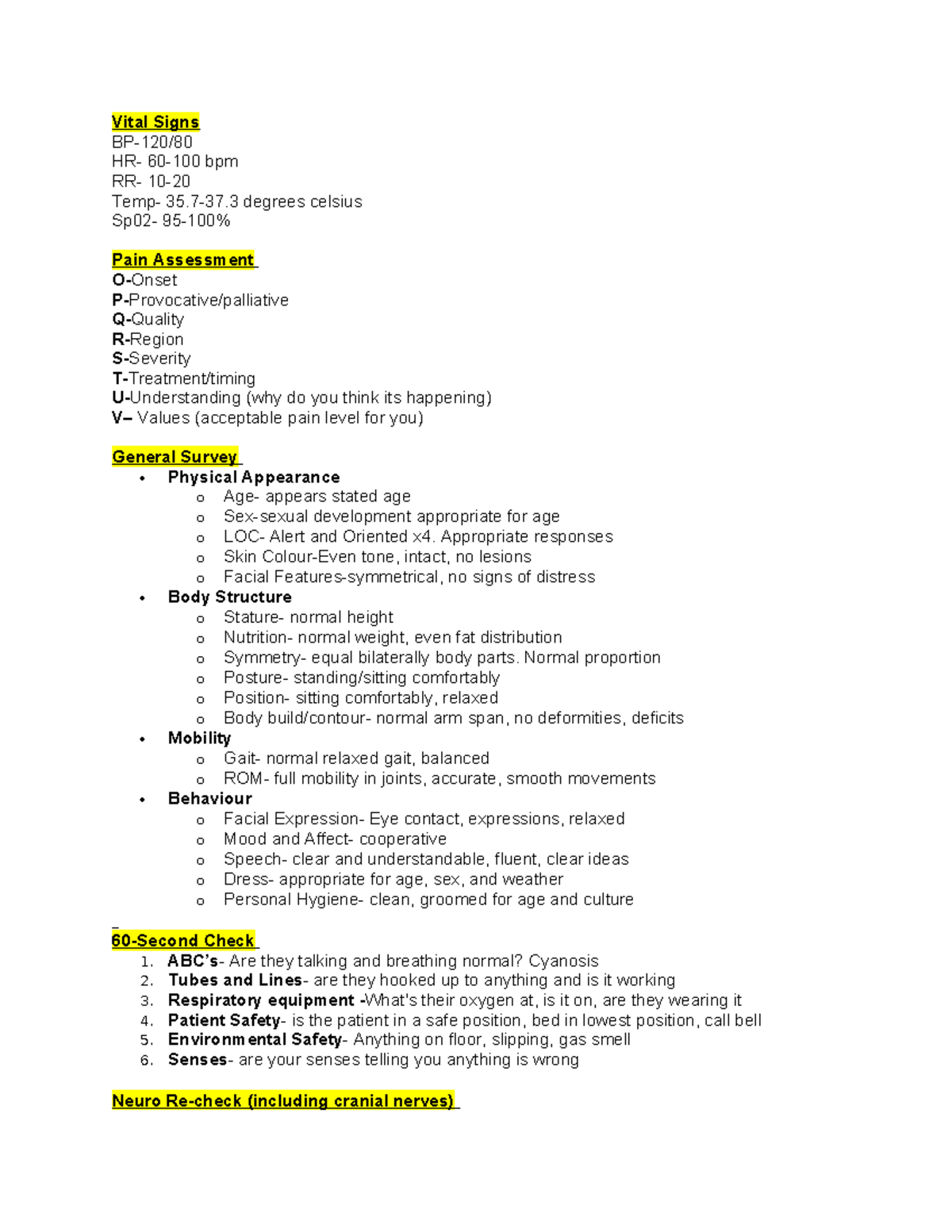 OSCE quick assessment - Vital Signs BP-120/ HR- 60-100 bpm RR- 10- Temp ...