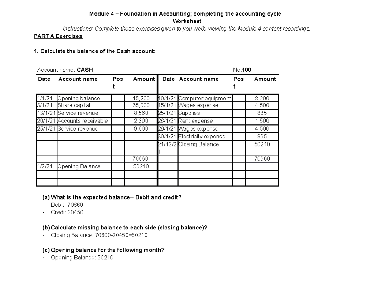 Module 4 Worksheet (Part A and B) - Module 4 – Foundation in Accounting ...