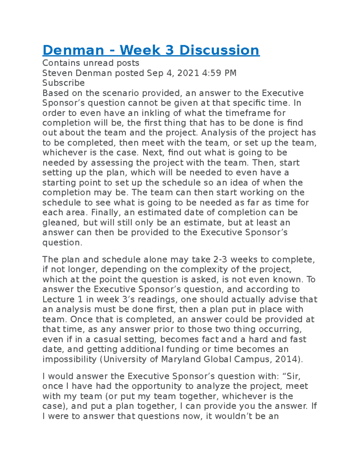 Week 3 Discussion Responses - Denman - Week 3 Discussion Contains ...