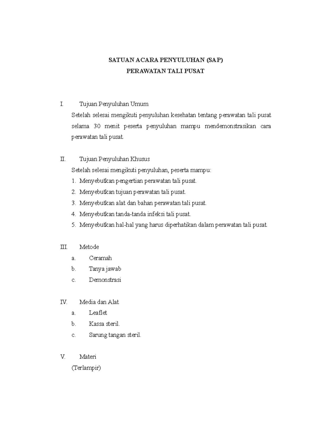 SAP Perawatan TALI Pusat - SATUAN ACARA PENYULUHAN (SAP) PERAWATAN TALI ...