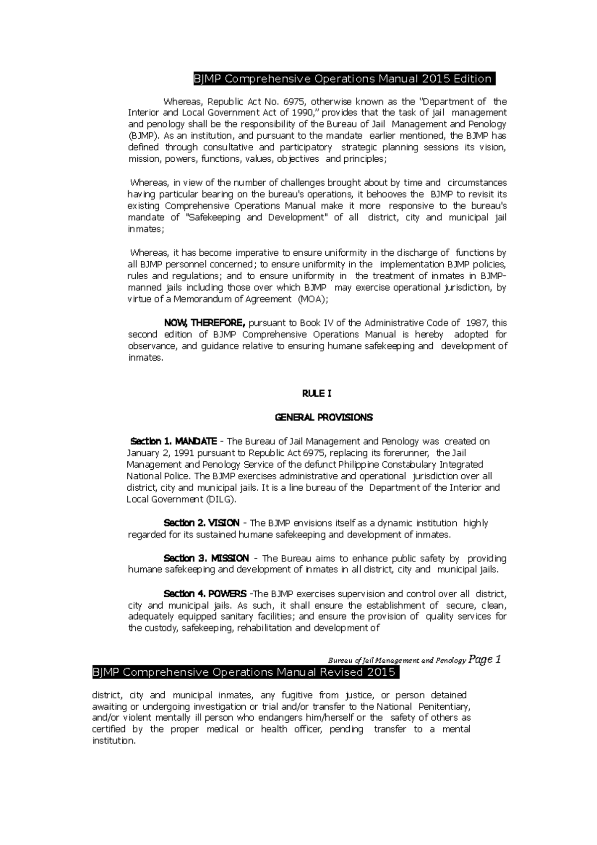 BJMP Comprehensive Operations Manual 2015 Edition doxs - BJMP ...