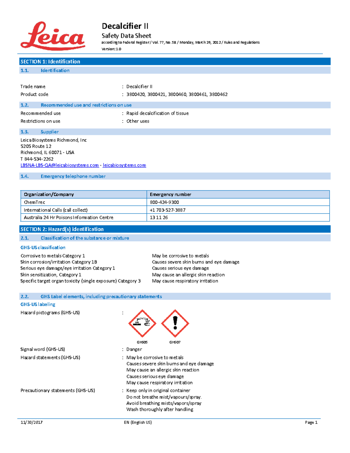 Decalcifier II EN - egratsdhyjfgk - Safety Data Sheet ####### according ...