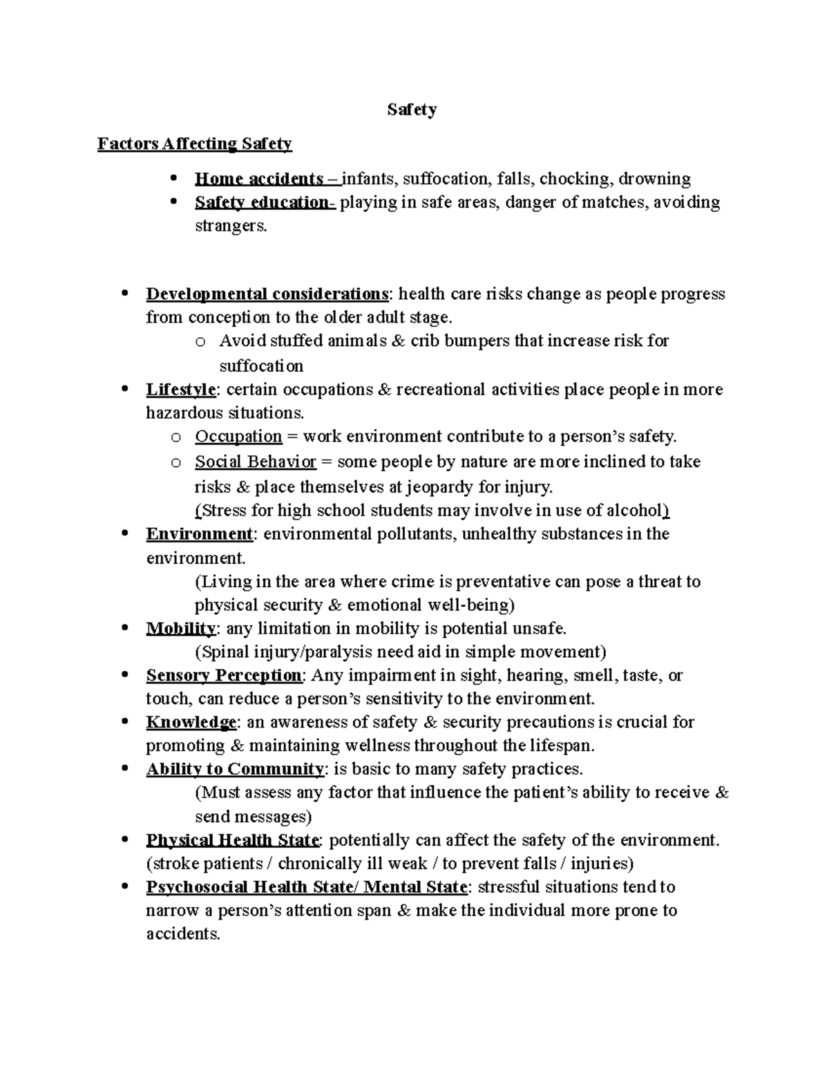 Safety - Developmental considerations: health care risks change as ...