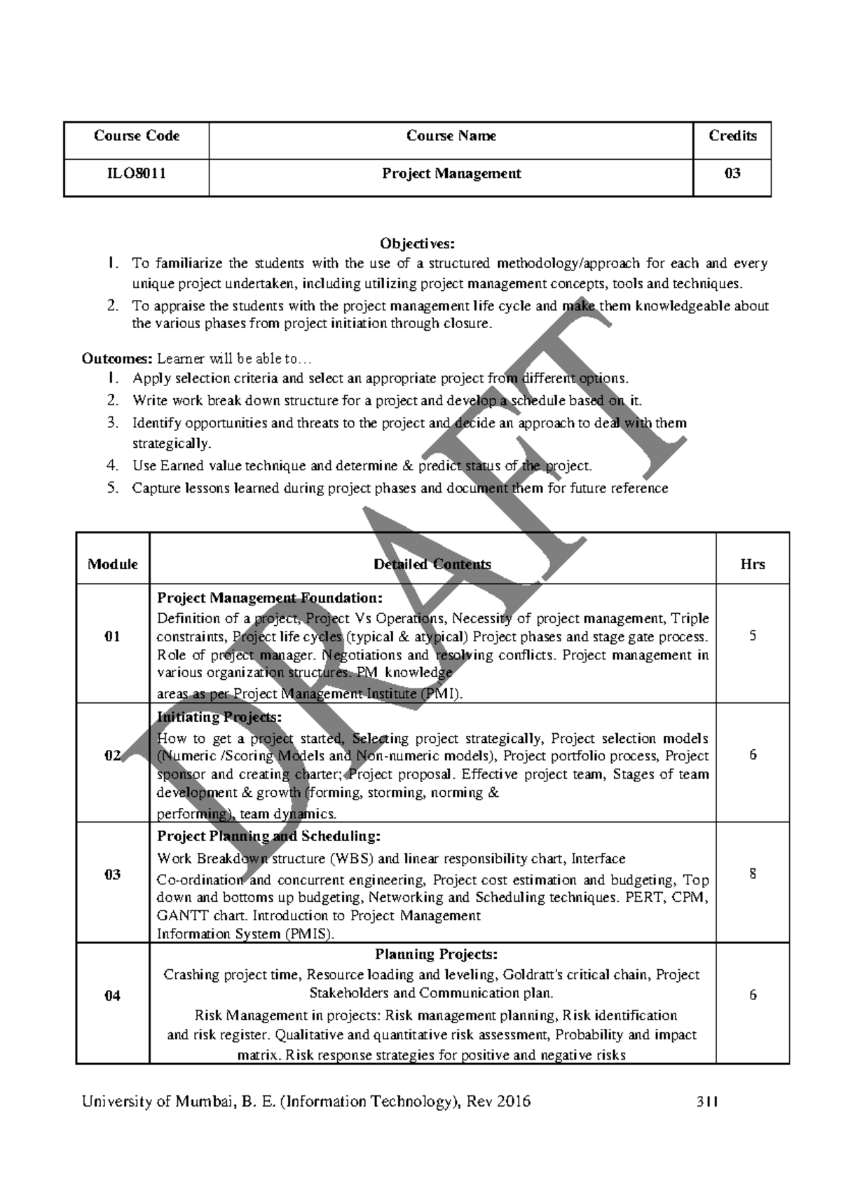 Iloc syllabus - Course Code Course Name Credits ILO8011 Project ...