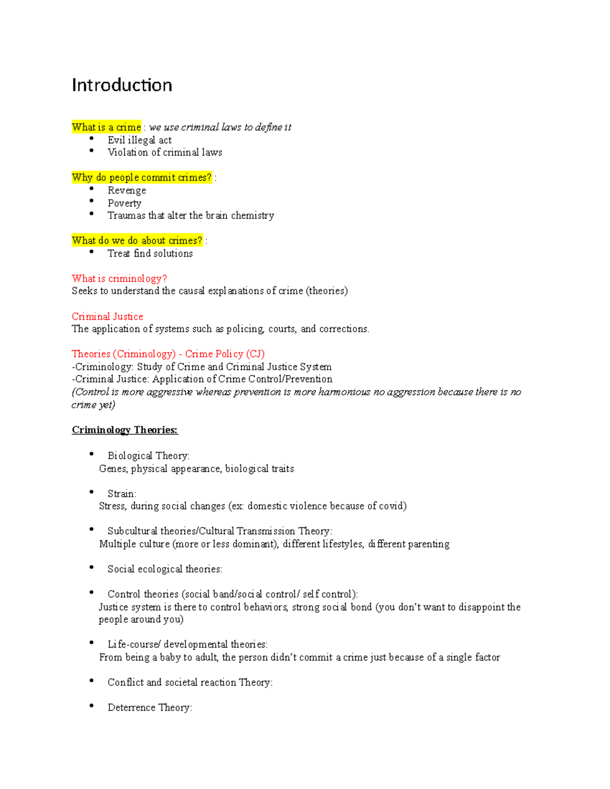 CJ 3270 Introduction - Introduction What is a crime : we use criminal ...