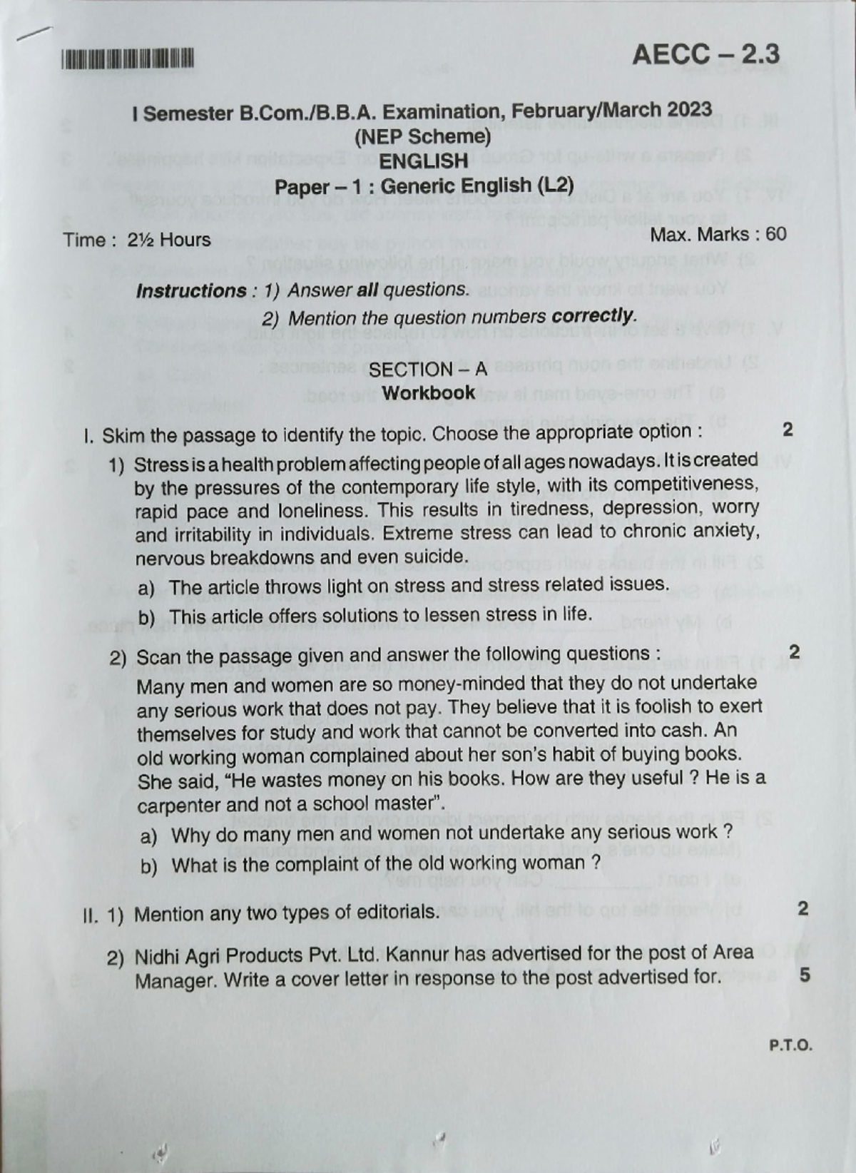 1st SEM B.com General English - ISemester B.Com./B.B.A, February/March ...