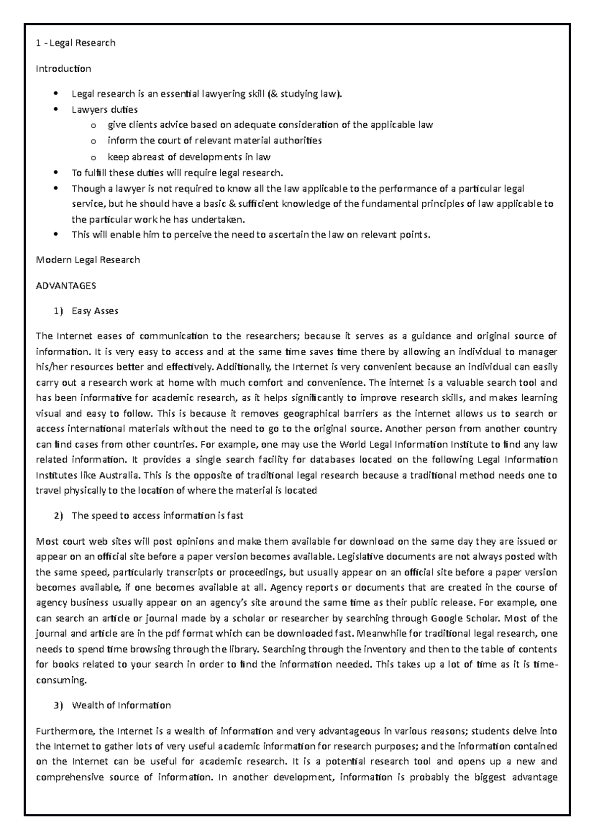 Legal Skills Notes - note - 1 - Legal Research Introduction Legal ...