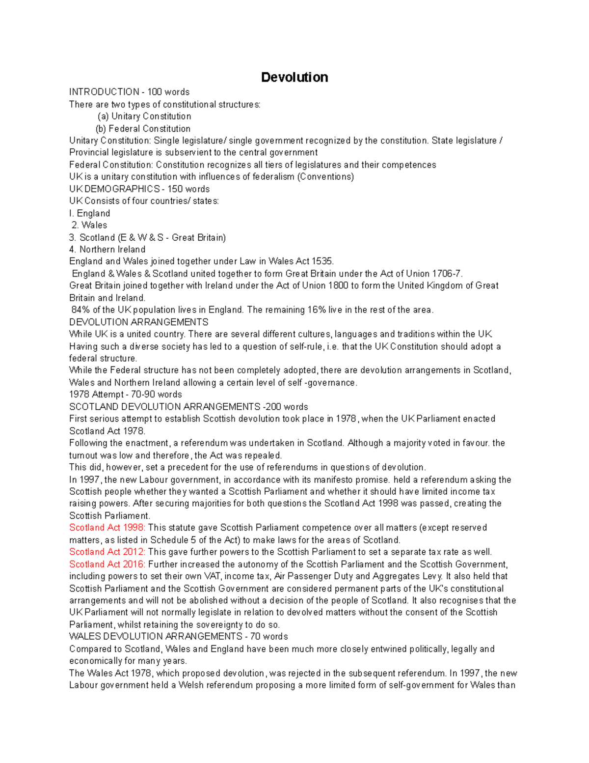 D Devolution Notes Devolution Introduction 100 Words There Are Two Types Of Constitutional 