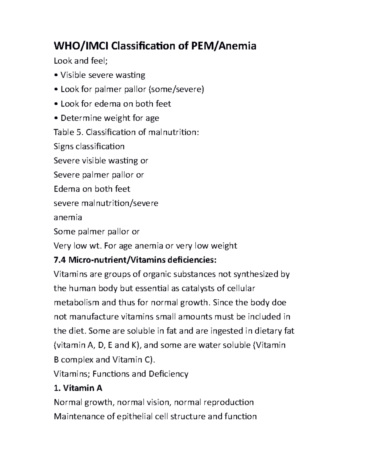 WHO,IMCI Classification of PEM,Anemia - WHO/IMCI Classification of PEM ...
