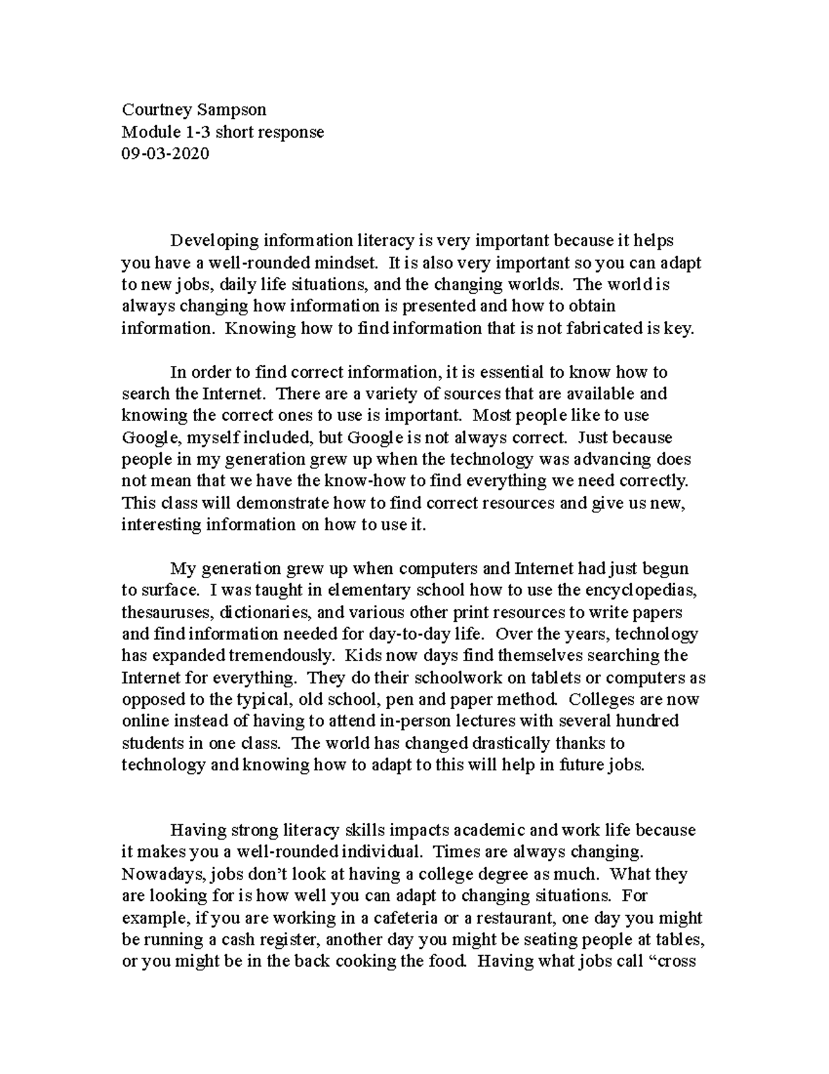 Courtney Sampson module 1-3 paper for liberal arts - Courtney Sampson ...