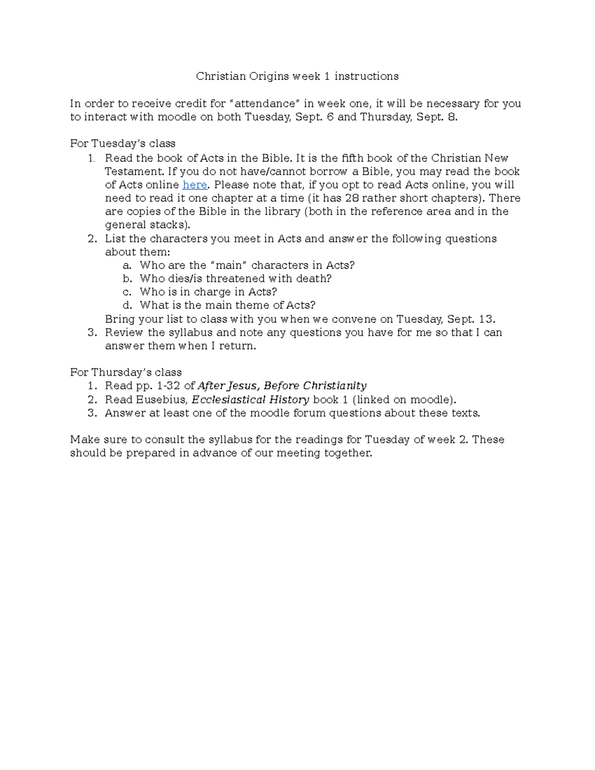 Christian Origins week 1 instructions - Christian Origins week 1 ...