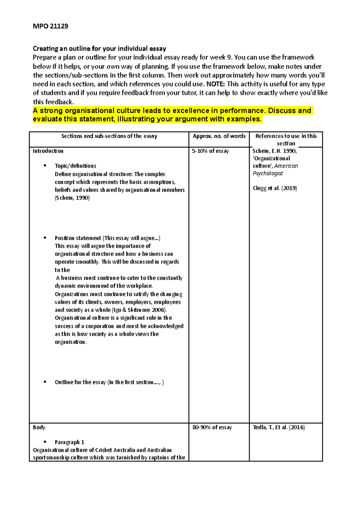 MPO Essay outline. - MPO 21129 Creating an outline for your individual ...