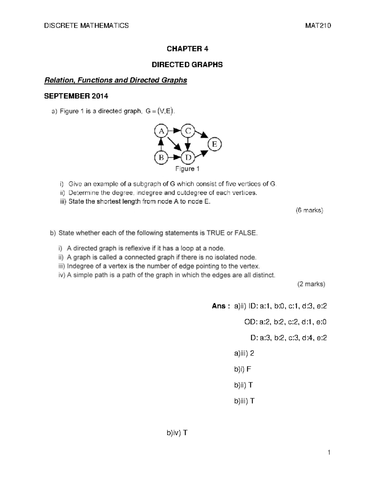 Chapter 4 MAT210 PAST YEAR - MARCH 2014 SEPTEMBER 2013 Ans: a) iv)a) ii ...