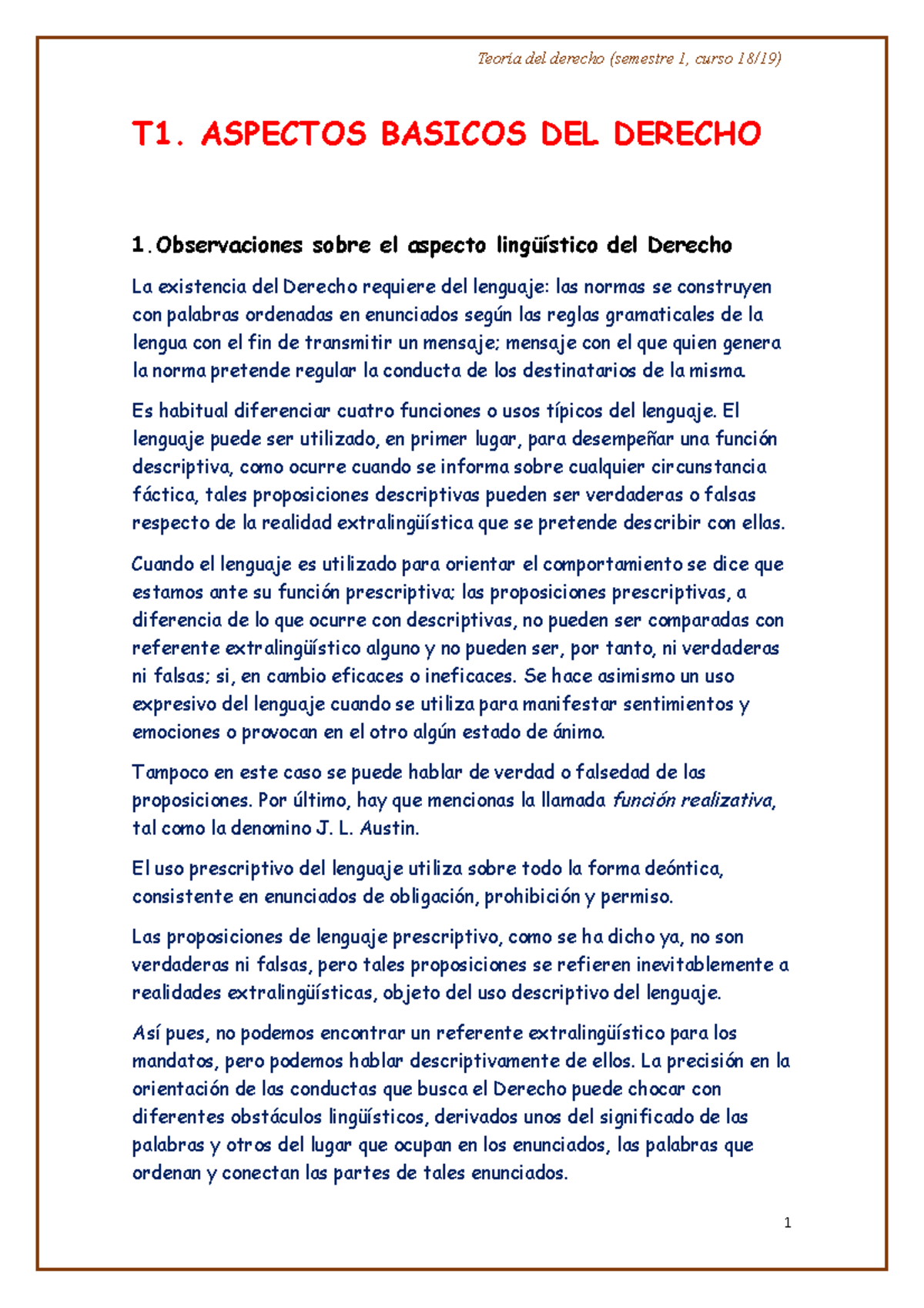 Tema 1 de teoria del derecho (Mayra) - T1. ASPECTOS BASICOS DEL DERECHO 1 sobre el aspecto - Studocu