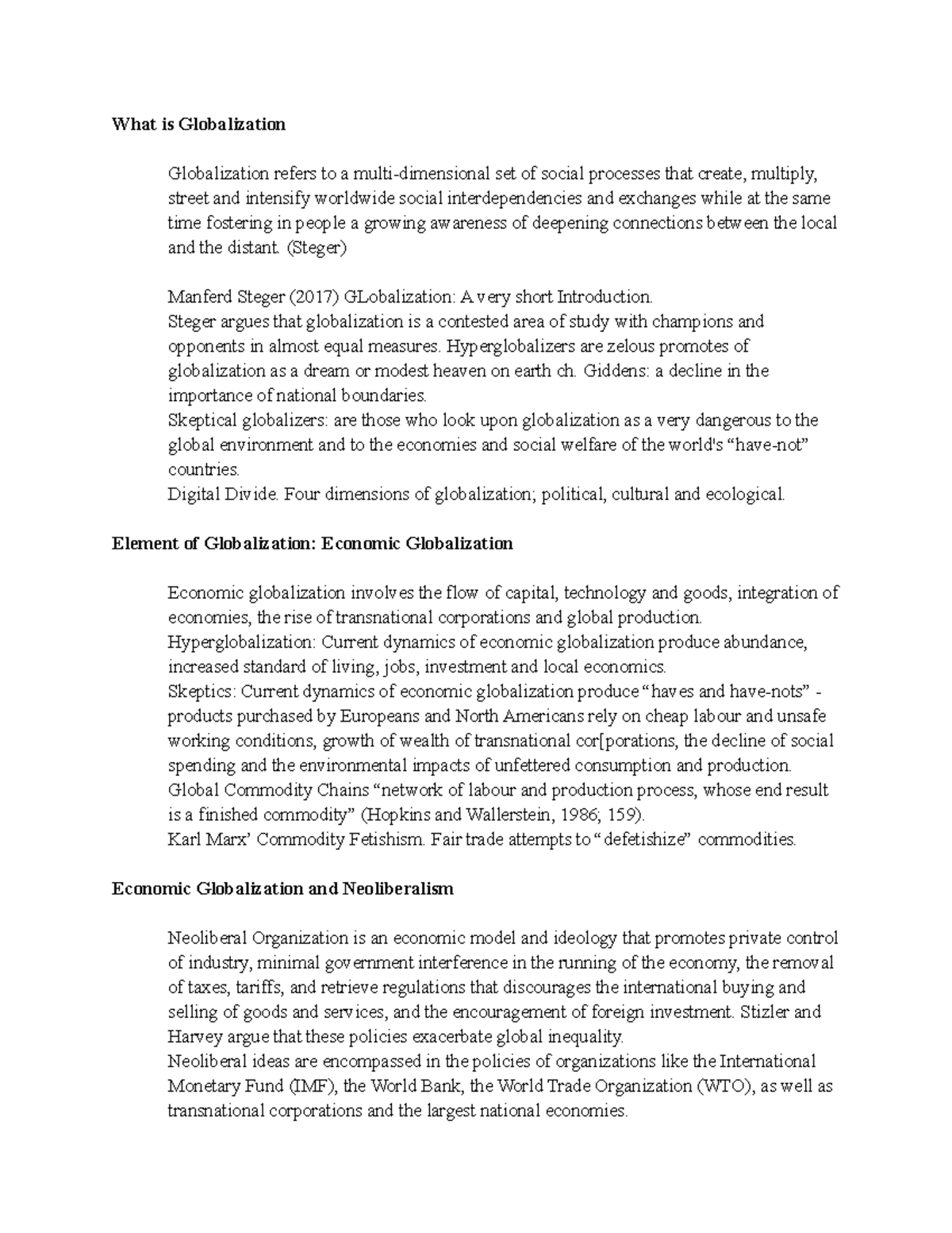 Globalization - Lecture notes 9 - What is Globalization Globalization ...