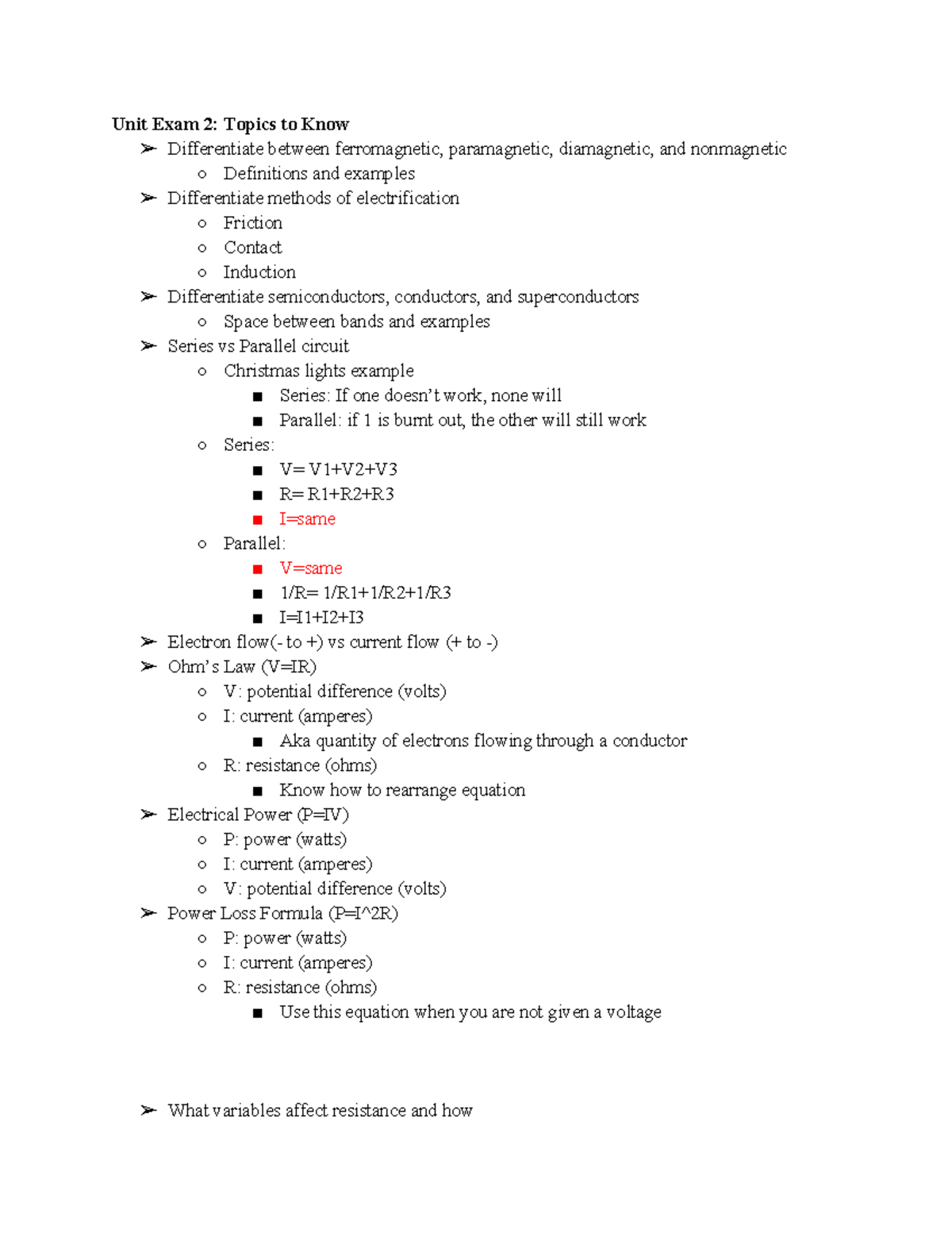 Physics Exam 2 Study Guide - Unit Exam 2: Topics to Know Differentiate between ferromagnetic ...